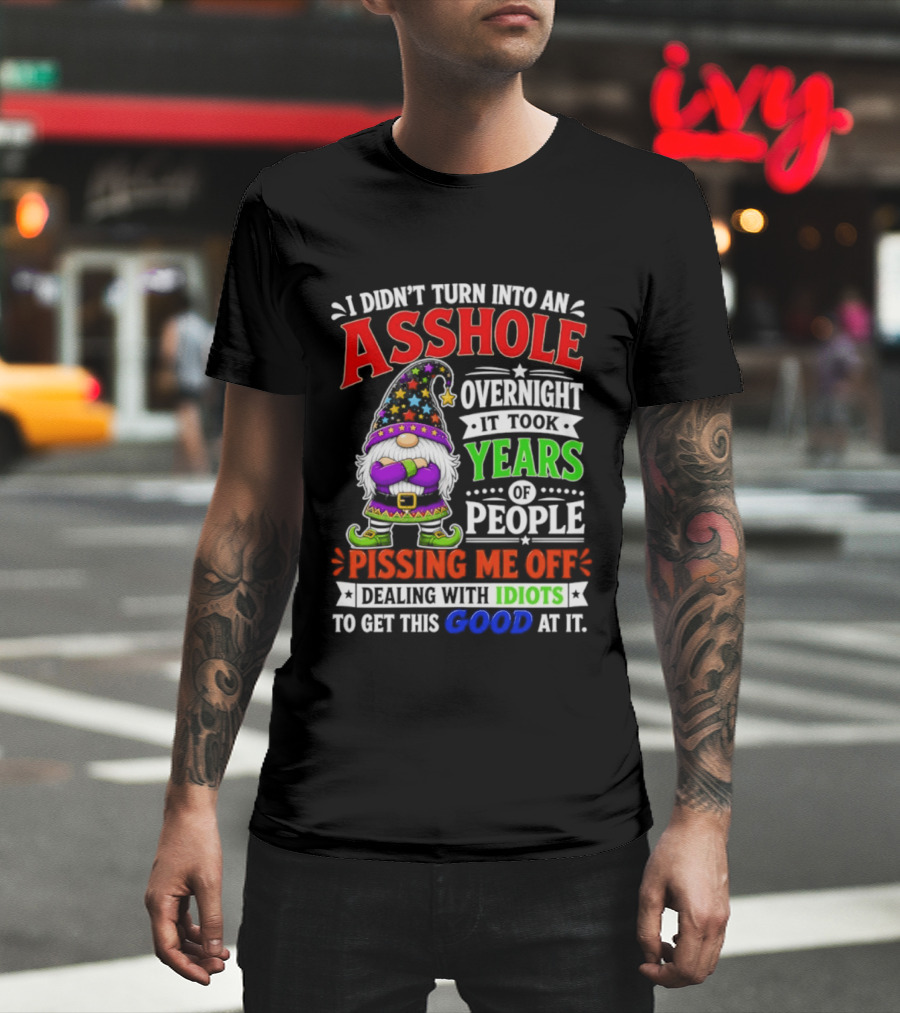 I Didn't Turn Into An Asshole Overnight It Took Years Of People Pissing Me Off Dealing With Idiots Gnome T-Shirt