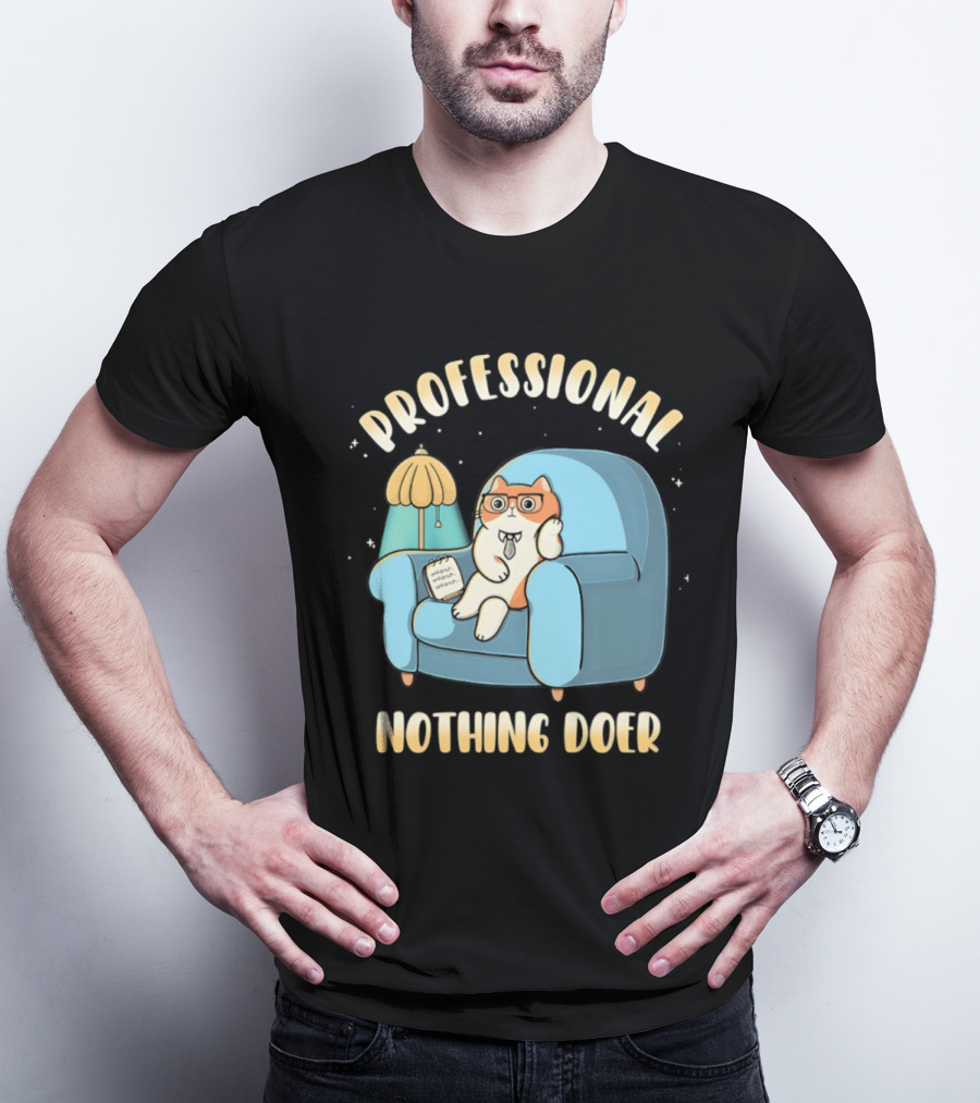 Professional Nothing Doer Cat Relaxing With Book And Lamp T-Shirt