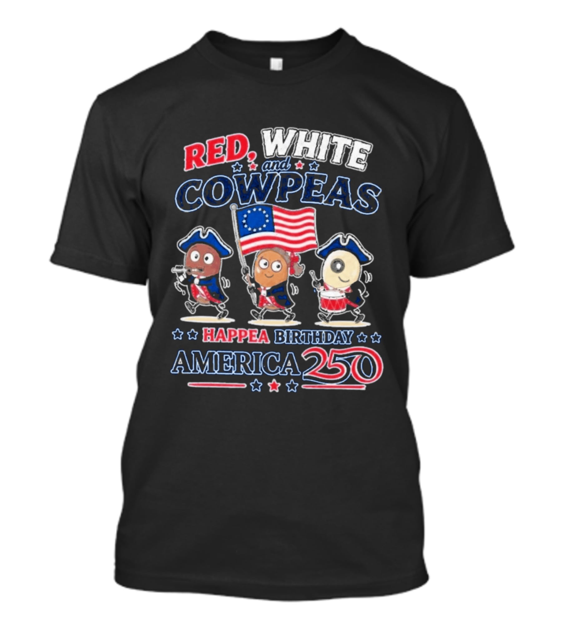 Happea Birthday America 250 Red White Cowpeas Patriots Celebration T-Shirt