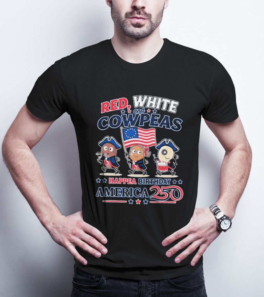 Happea Birthday America 250 Red White Cowpeas Patriots Celebration T-Shirt