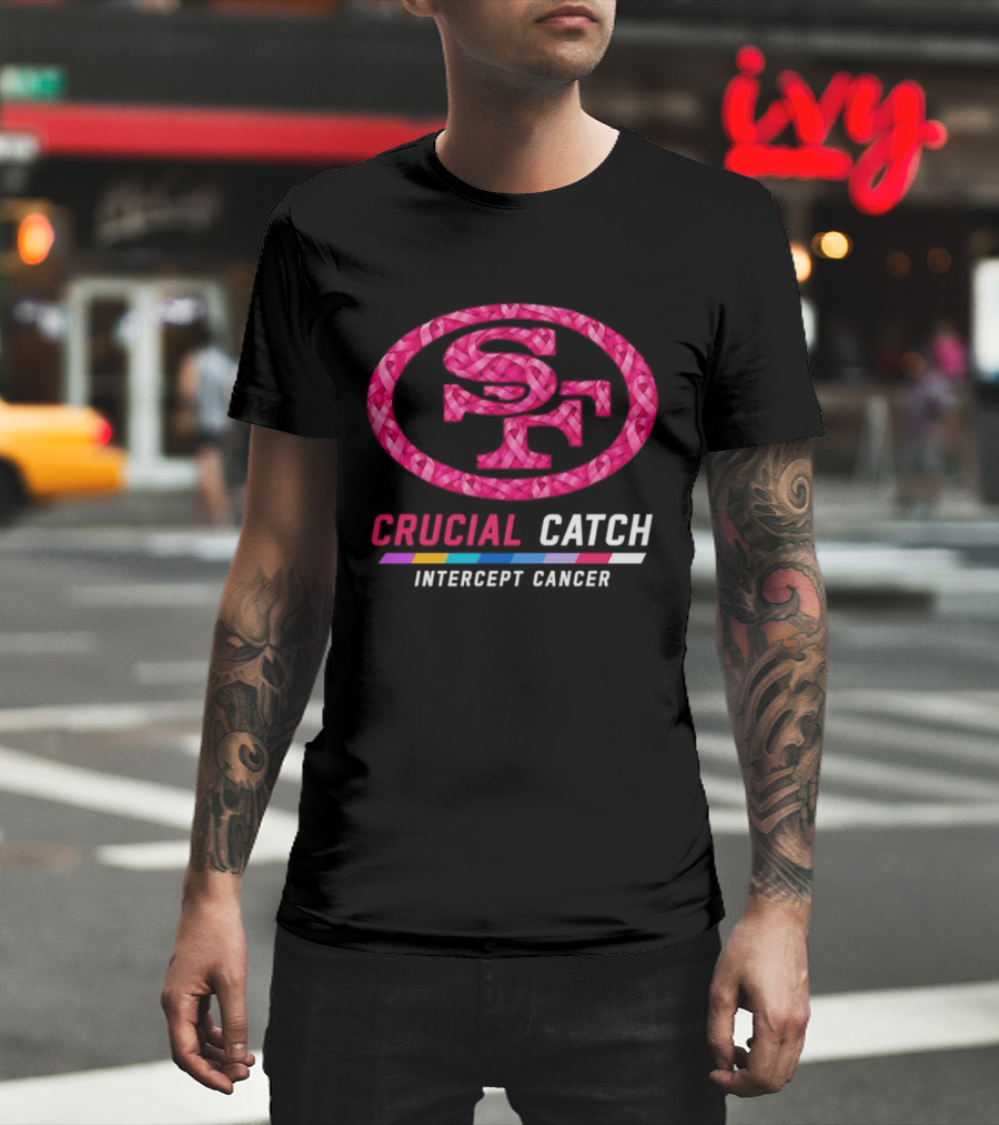 San Francisco 49ers 2026 Crucial Catch Intercept Cancer Pink Ribbon T-Shirt