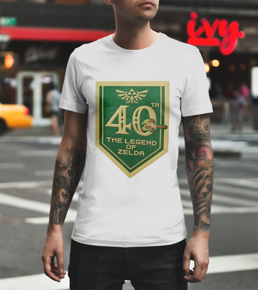 40th Anniversary The Legend Of Zelda With Link Pixel Art And Triforce T-Shirt