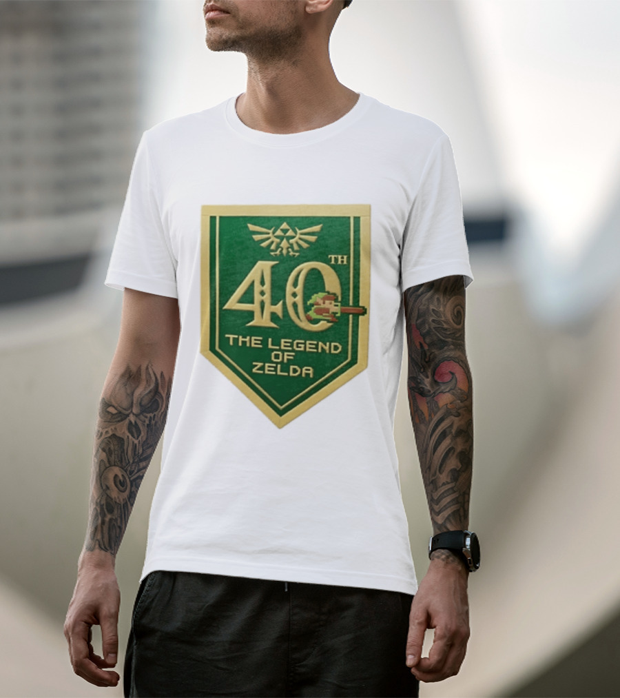 40th Anniversary The Legend Of Zelda With Link Pixel Art And Triforce T-Shirt