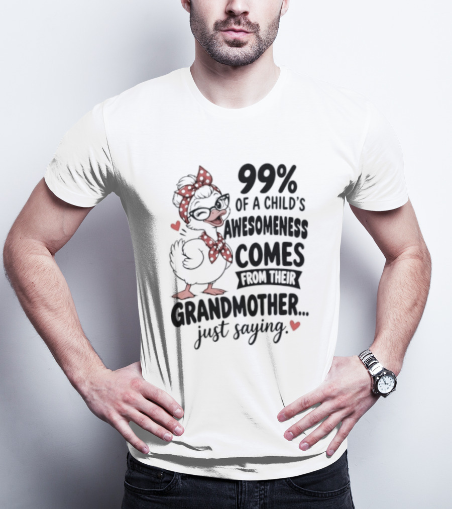 Grandmother Influence 99% Of Child's Awesomeness Just Saying Red Heart Cartoon T-Shirt