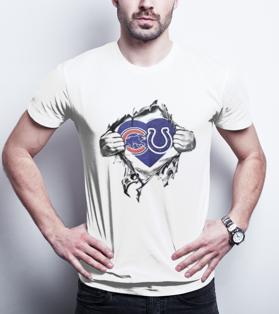 Chicago Cubs Indianapolis Colts Heart Symbol Embrace T-Shirt