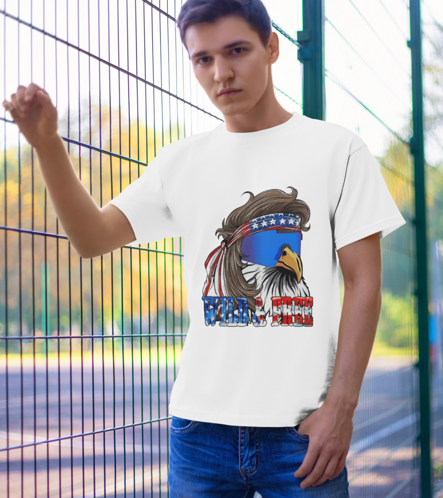 Wild And Free Bald Eagle USA Flag Bandana And Sunglasses T-Shirt