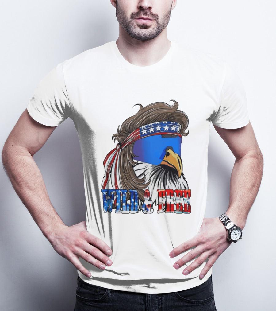Wild And Free Bald Eagle USA Flag Bandana And Sunglasses T-Shirt