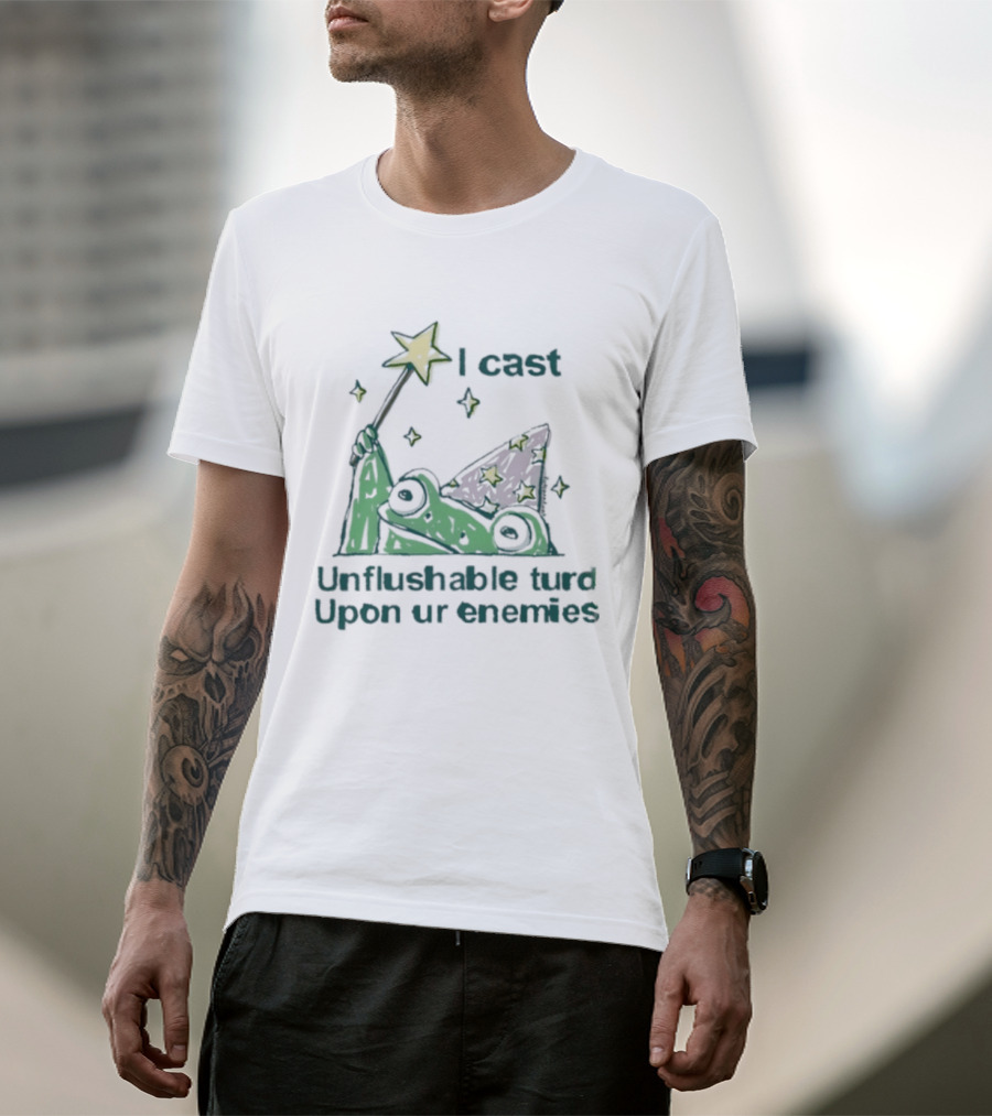 I Cast Unflushable Turd Wizard Frog Hat Enemies Magic Stars T-Shirt