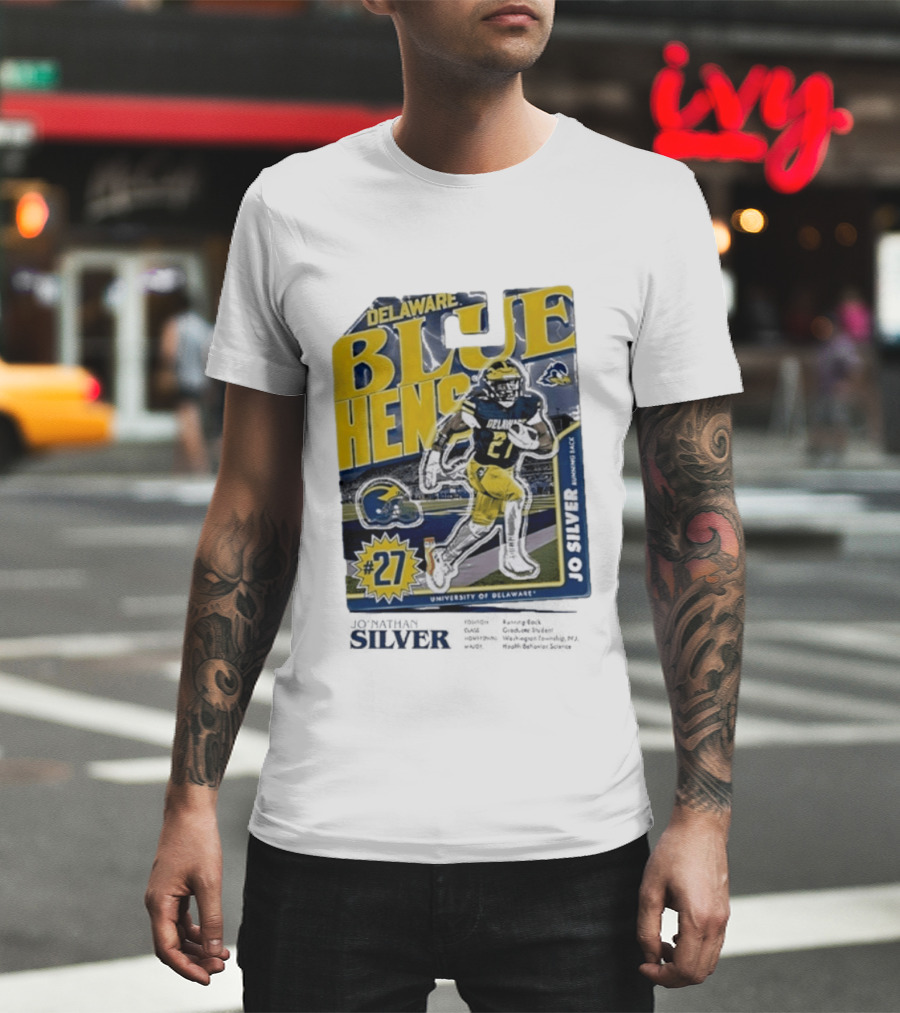 Delaware Blue Hens Jo Silver #27 University Of Delaware Football T-Shirt