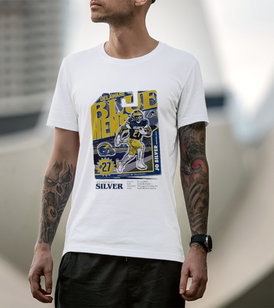Delaware Blue Hens Jo Silver #27 University Of Delaware Football T-Shirt