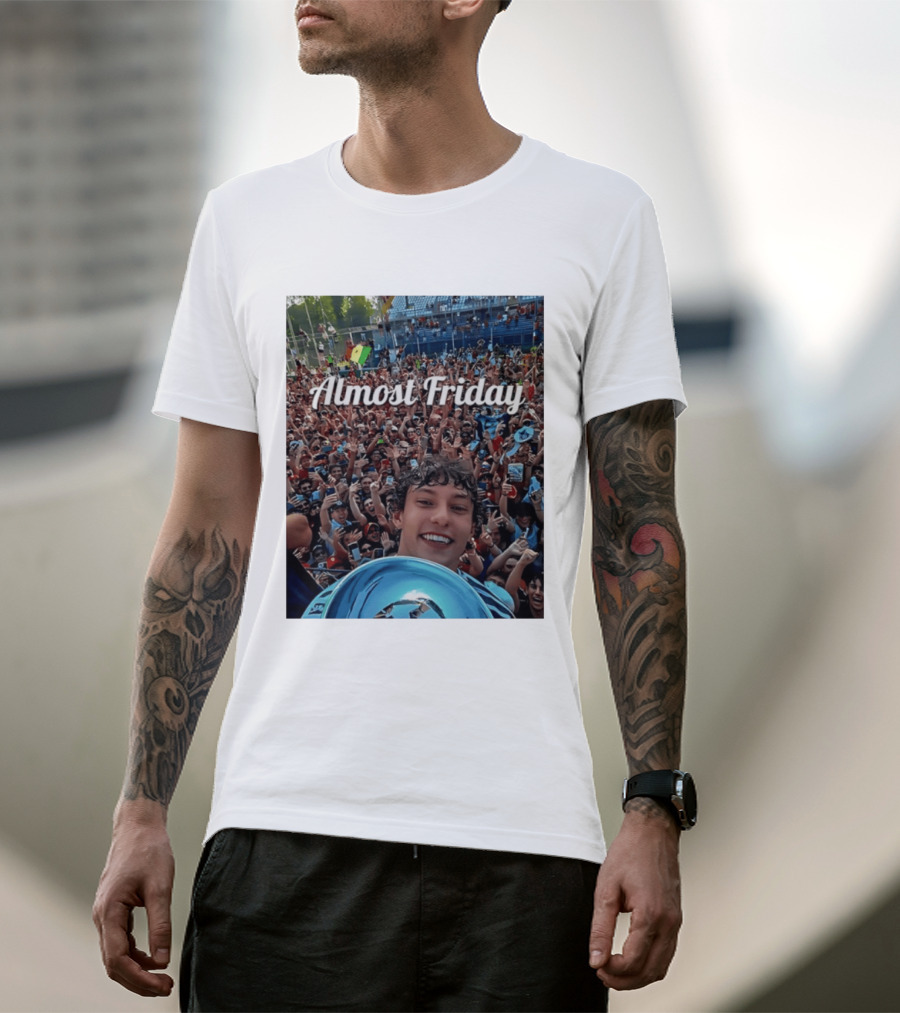 Kimi Antonelli Victory Selfie With Trophy After Winning 2026 Italian Grand Prix At Monza Almost Friday T-Shirt