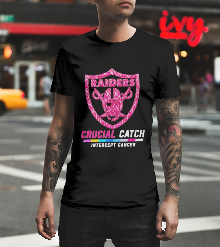 Las Vegas Raiders Crucial Catch Intercept Cancer Pink Ribbon Logo 2026 T-Shirt
