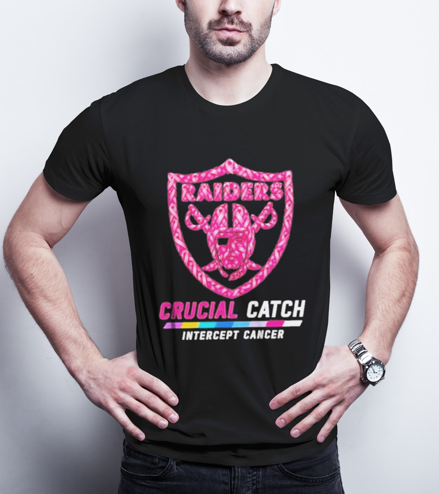 Las Vegas Raiders Crucial Catch Intercept Cancer Pink Ribbon Logo 2026 T-Shirt
