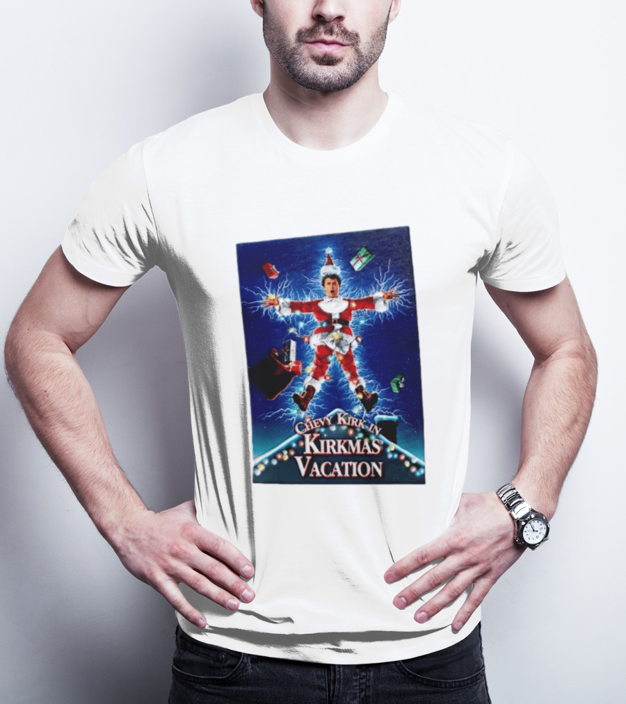 Chevy Kirk In Kirkmas Vacation Christmas Presents Lights Santa Suit Explosion T-Shirt