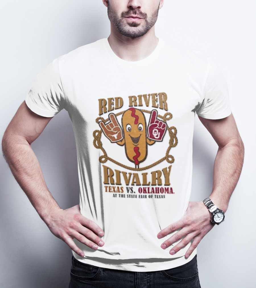 Red River Rivalry Texas Vs Oklahoma State Fair Of Texas Corn Dog T-Shirt