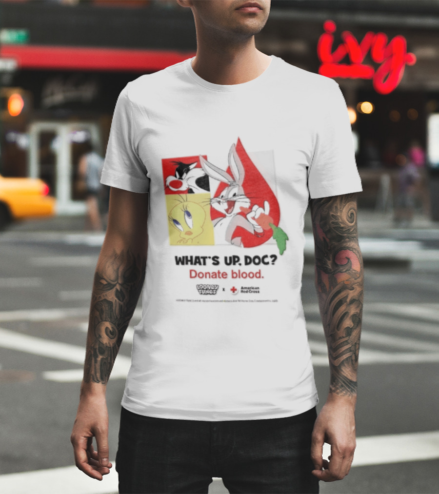 What's Up Doc Donate Blood Looney Tunes American Red Cross Bugs Bunny Tweety Bird T-Shirt