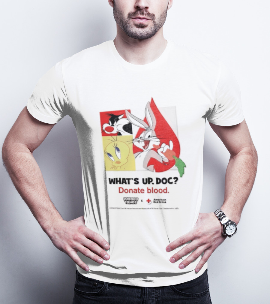 What's Up Doc Donate Blood Looney Tunes American Red Cross Bugs Bunny Tweety Bird T-Shirt