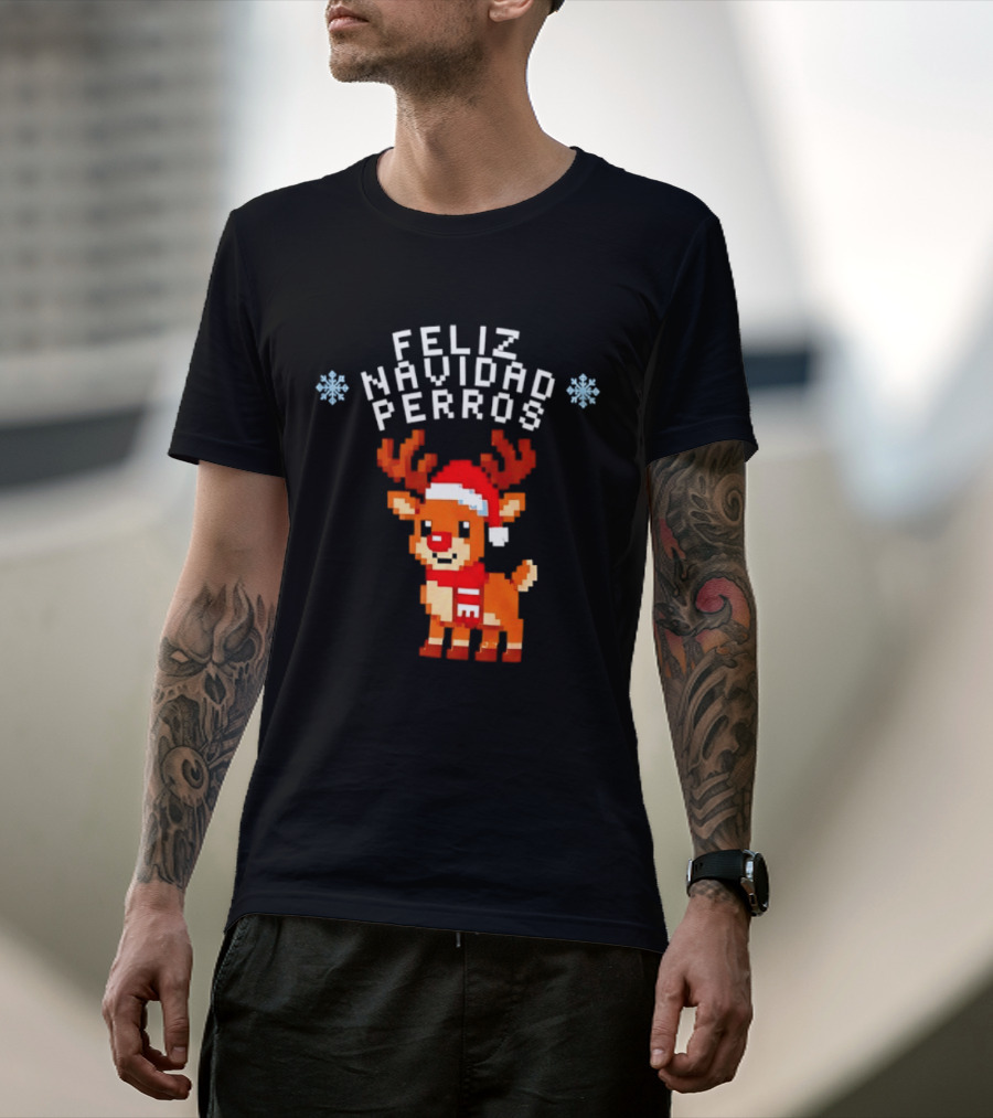 Feliz Navidad Perros Pixel Art Christmas Reindeer T-Shirt