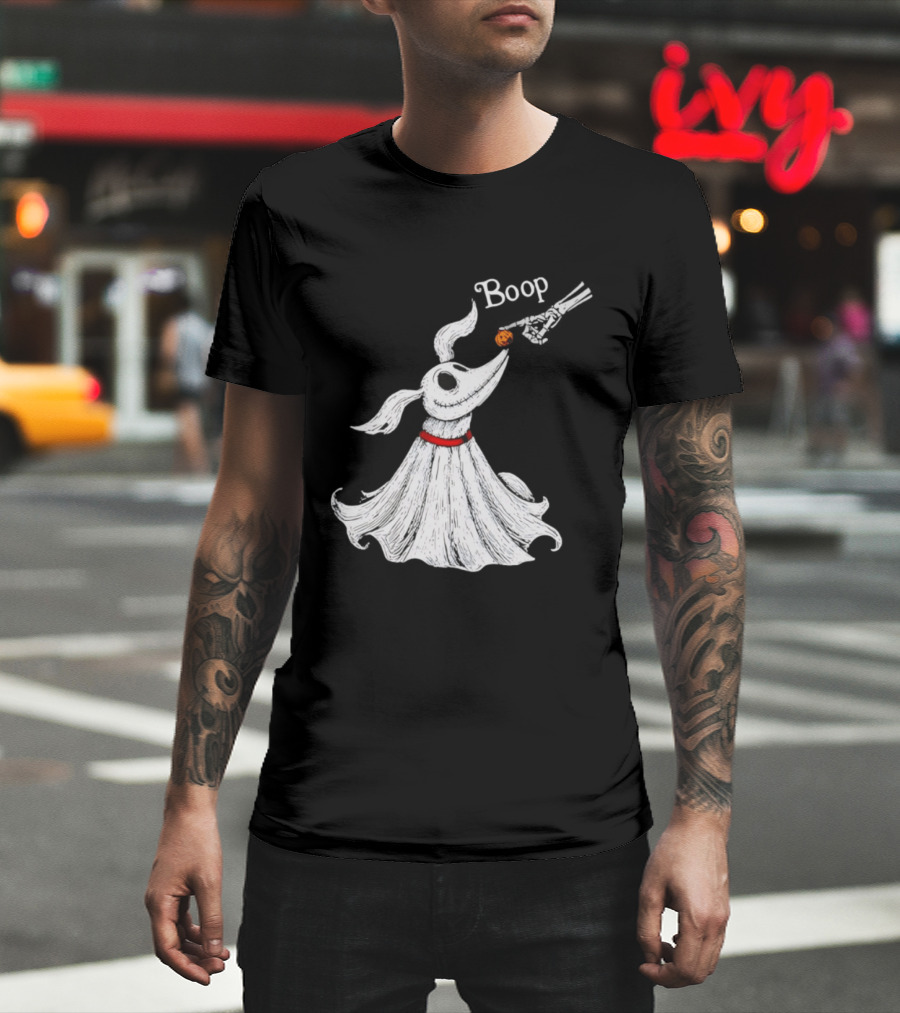 Zero Dog Boop Halloween Skeleton Hand Ghost Dog Pumpkin Nose T-Shirt