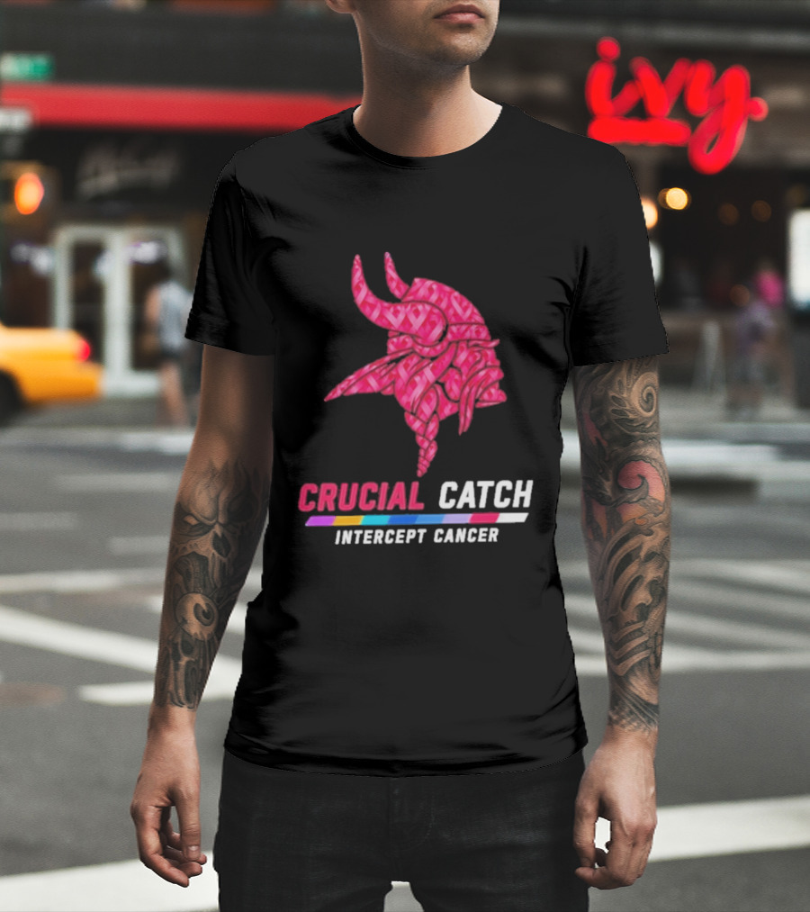 Minnesota Vikings 2026 Crucial Catch Intercept Cancer Pink Crucial Catch Intercept Cancer T-Shirt