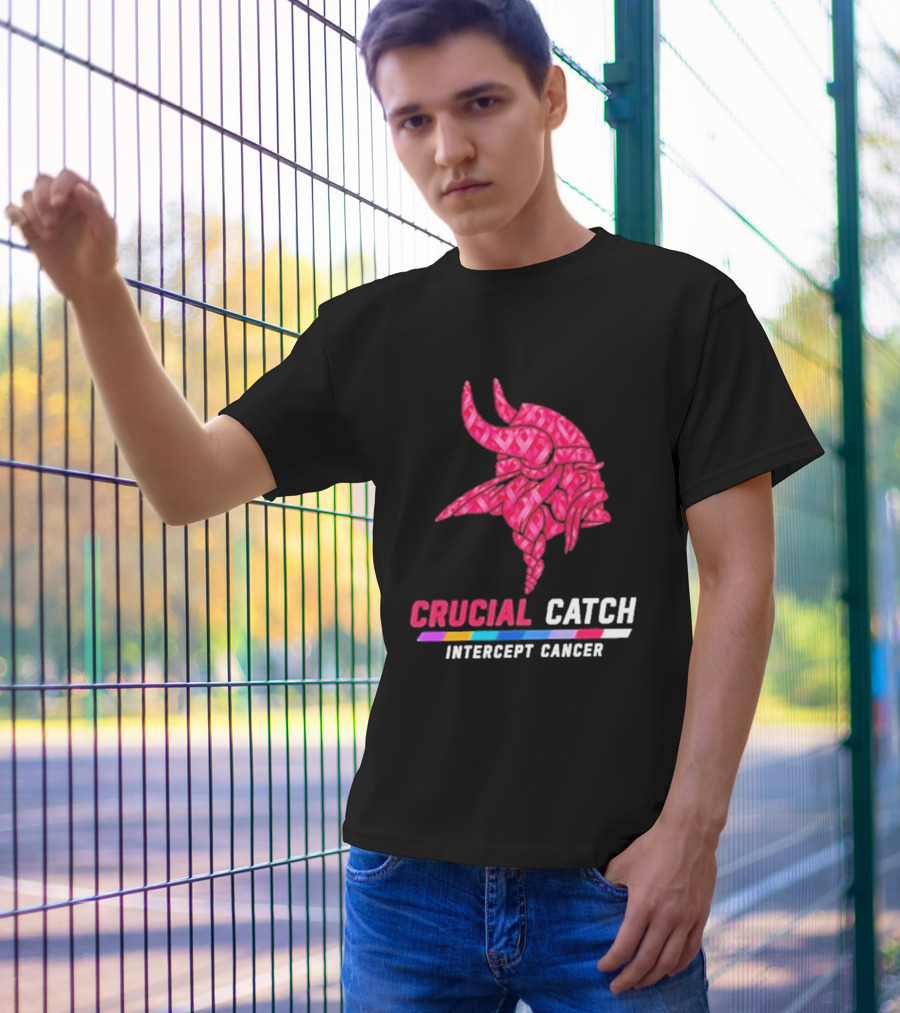 Minnesota Vikings 2026 Crucial Catch Intercept Cancer Pink Crucial Catch Intercept Cancer T-Shirt