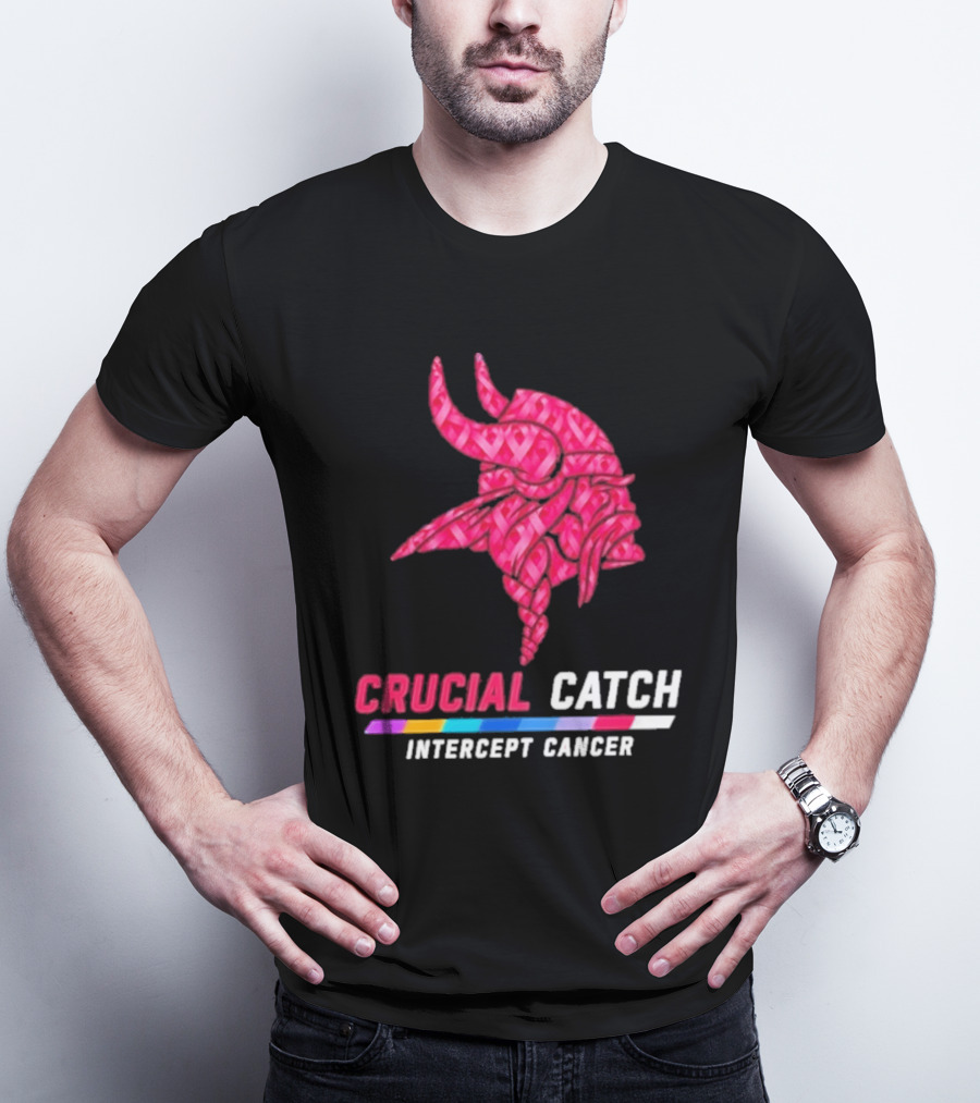 Minnesota Vikings 2026 Crucial Catch Intercept Cancer Pink Crucial Catch Intercept Cancer T-Shirt