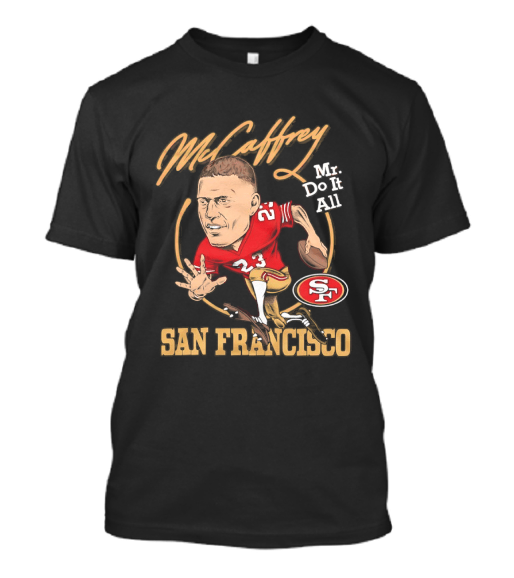 Christian McCaffrey 23 Mr Do It All San Francisco Football Caricature T-Shirt