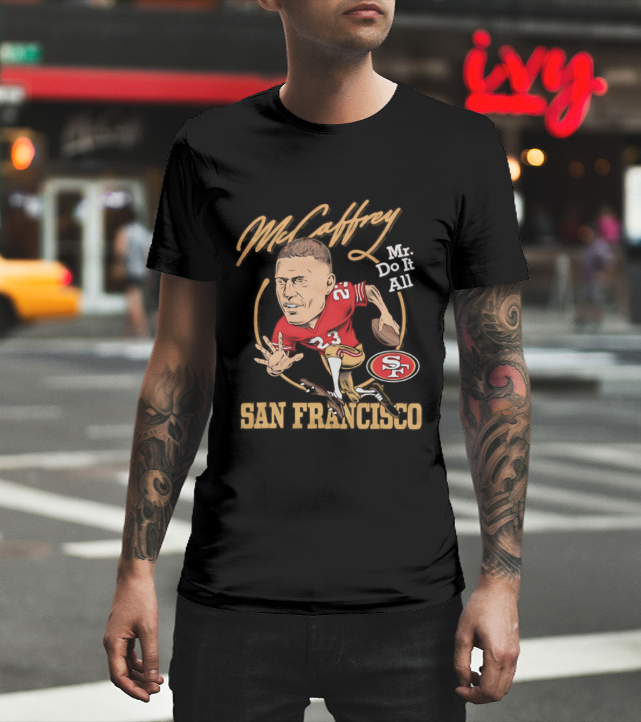 Christian McCaffrey 23 Mr Do It All San Francisco Football Caricature T-Shirt