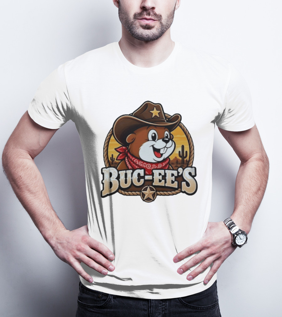Buc Ee's Cowboy Howdy Beaver Star Bandana Cacti Desert Scene T-Shirt