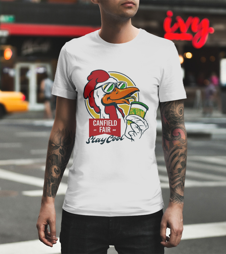 Canfield Fair Stay Cool Rooster Drinking Lemonade T-Shirt