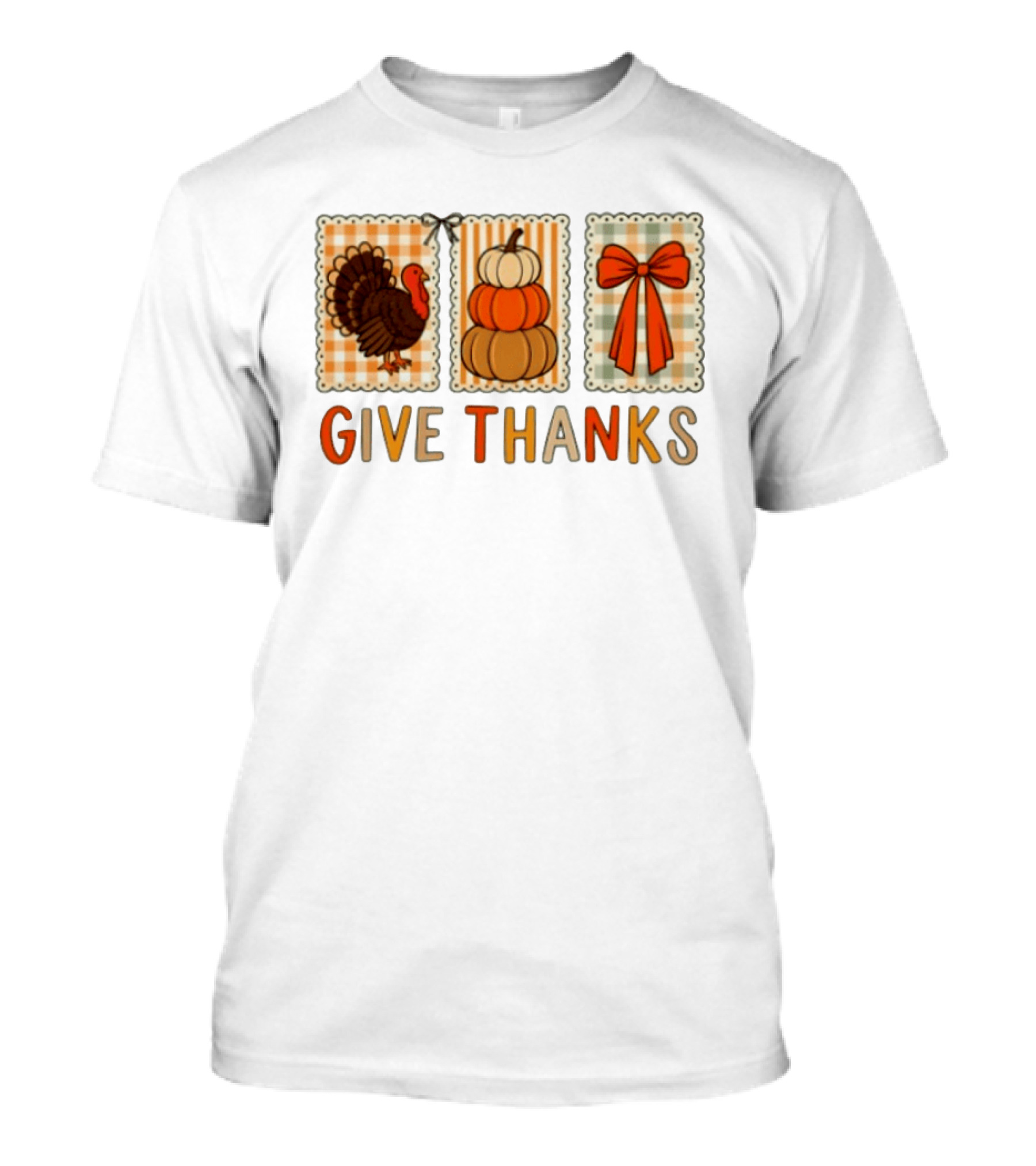 Thanksgiving Give Thanks Turkey Pumpkin Bow Harvest Celebration T-Shirt