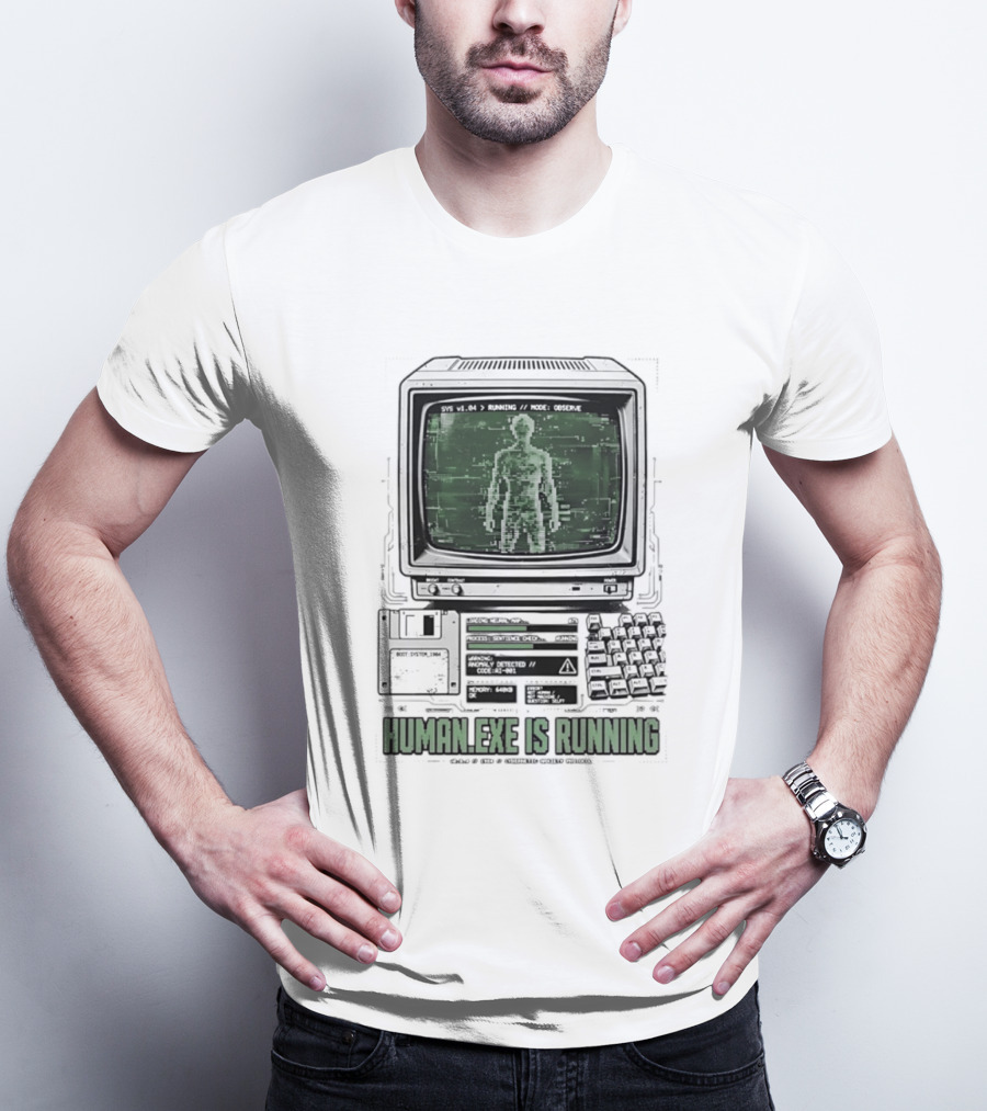 Human Exe Is Running AI Vintage Computer Terminal Display T-Shirt