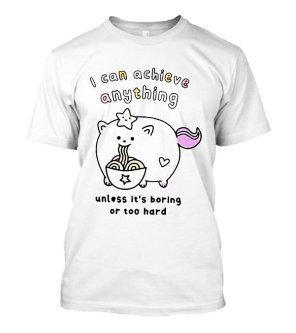 I Can Achieve Anything Cute Starry Cat Eating Noodles Unless It's Boring Or Too Hard T-Shirt