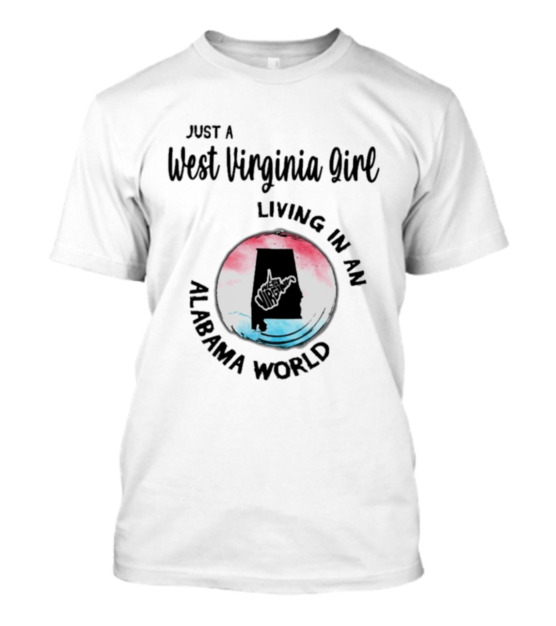 West Virginia Girl In Alabama World Map T-Shirt
