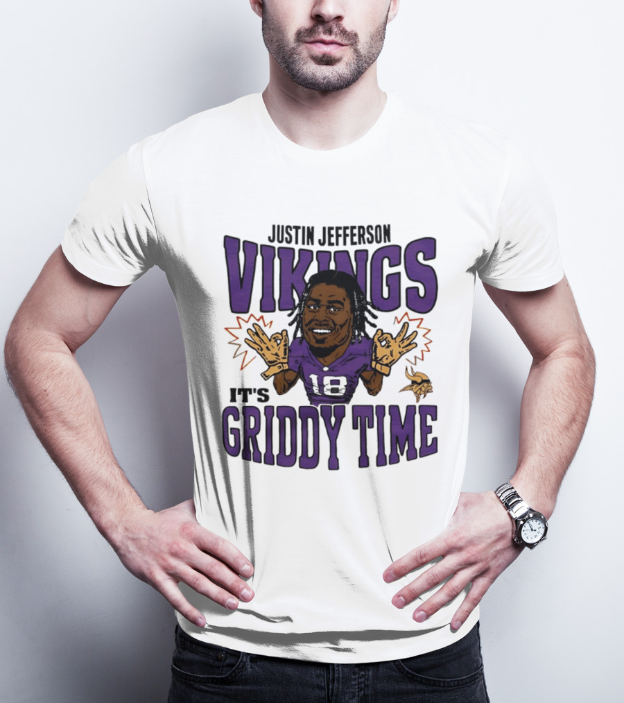 Minnesota Vikings Justin Jefferson It's Griddy Time Caricature T-Shirt