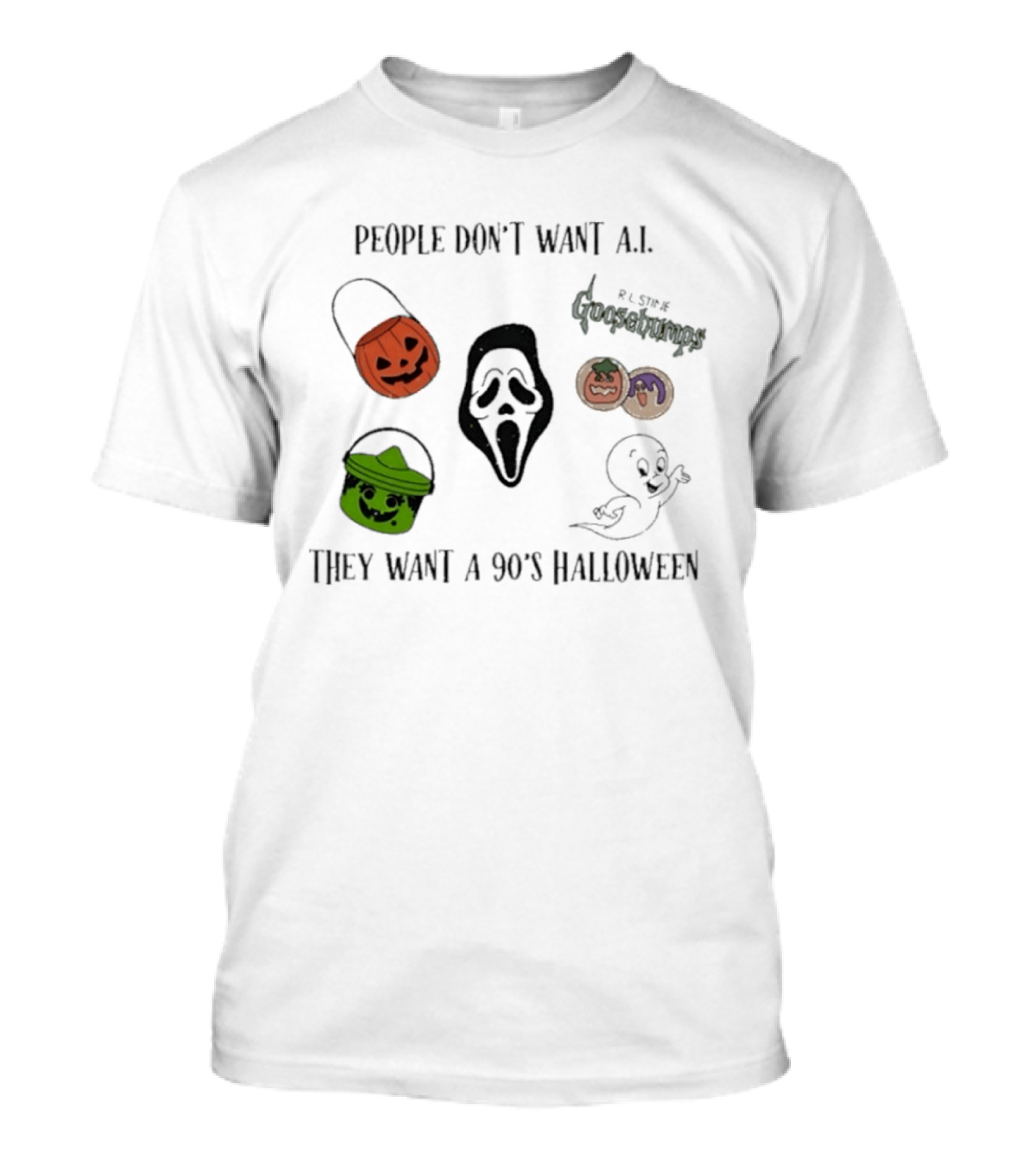 People Don't Want AI They Want A 90's Halloween Goosebumps Ghost Pumpkin Mask T-Shirt