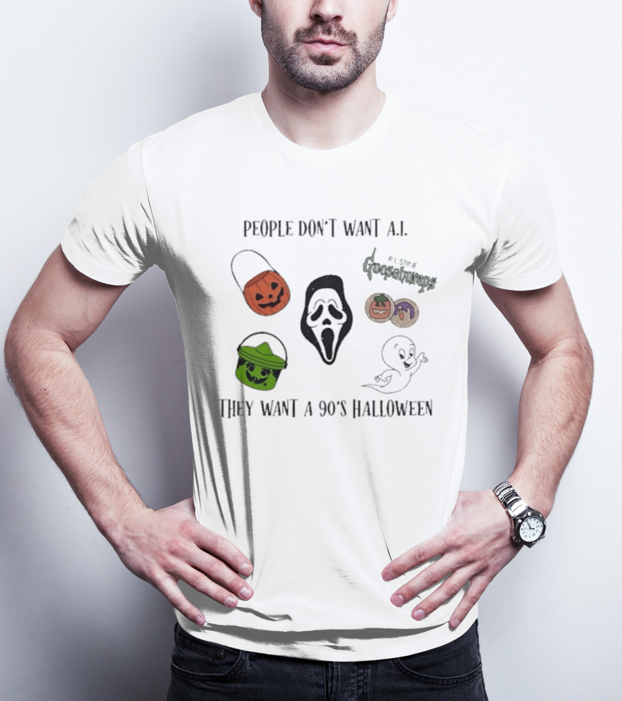 People Don't Want AI They Want A 90's Halloween Goosebumps Ghost Pumpkin Mask T-Shirt