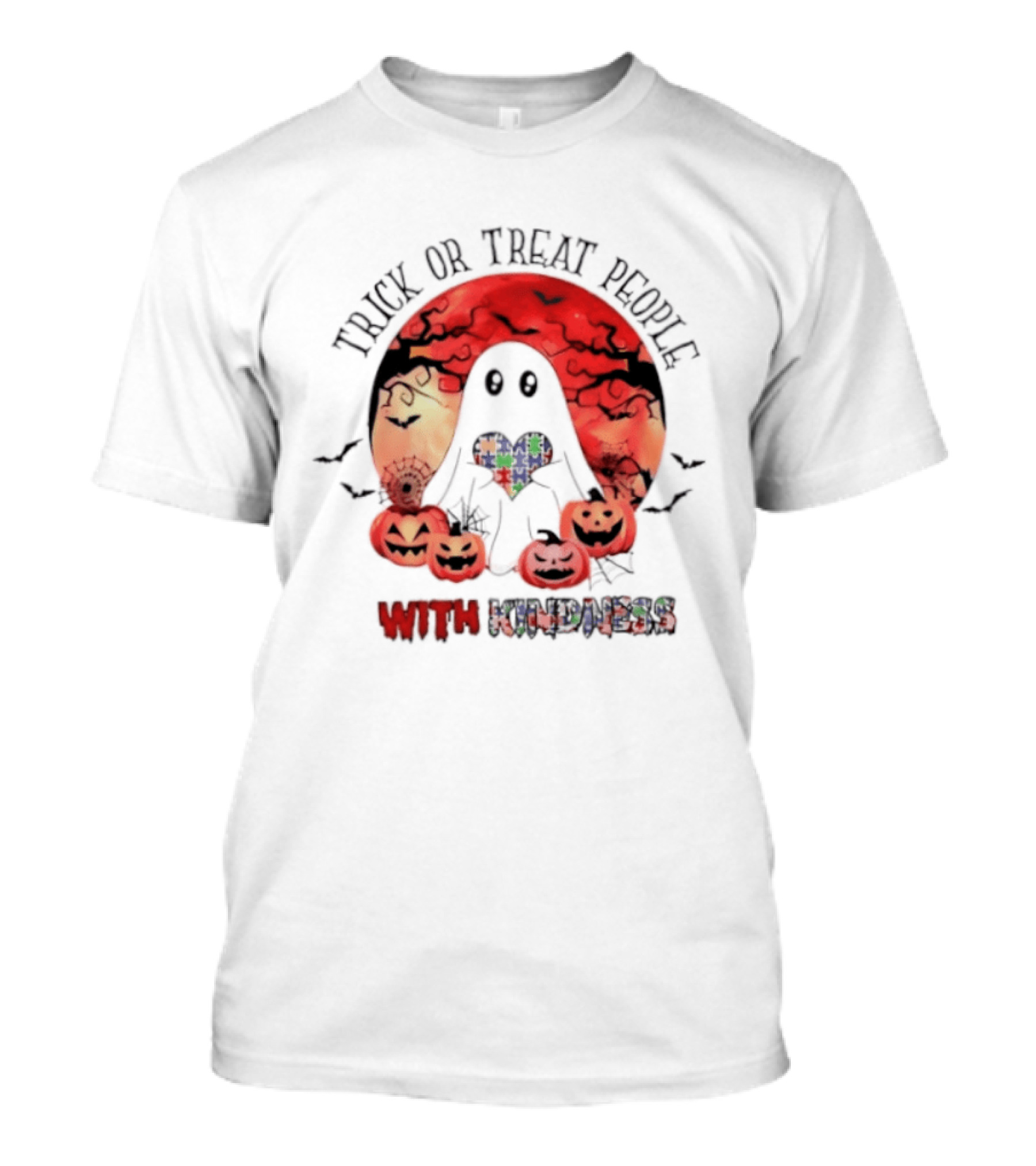 Trick Or Treat People With Kindness Autism Awareness Halloween Ghost Pumpkins T-Shirt