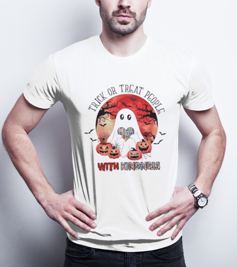 Trick Or Treat People With Kindness Autism Awareness Halloween Ghost Pumpkins T-Shirt