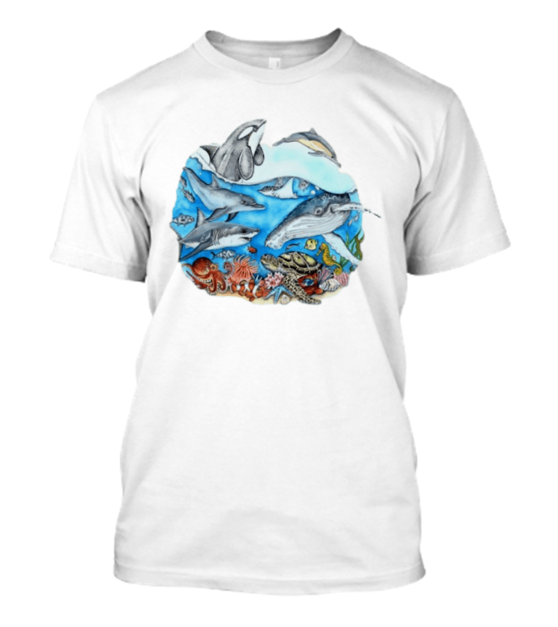 World Oceans Day Marine Life Dolphins Whales Turtles Octopus Coral Sea Animals Conservation T-Shirt