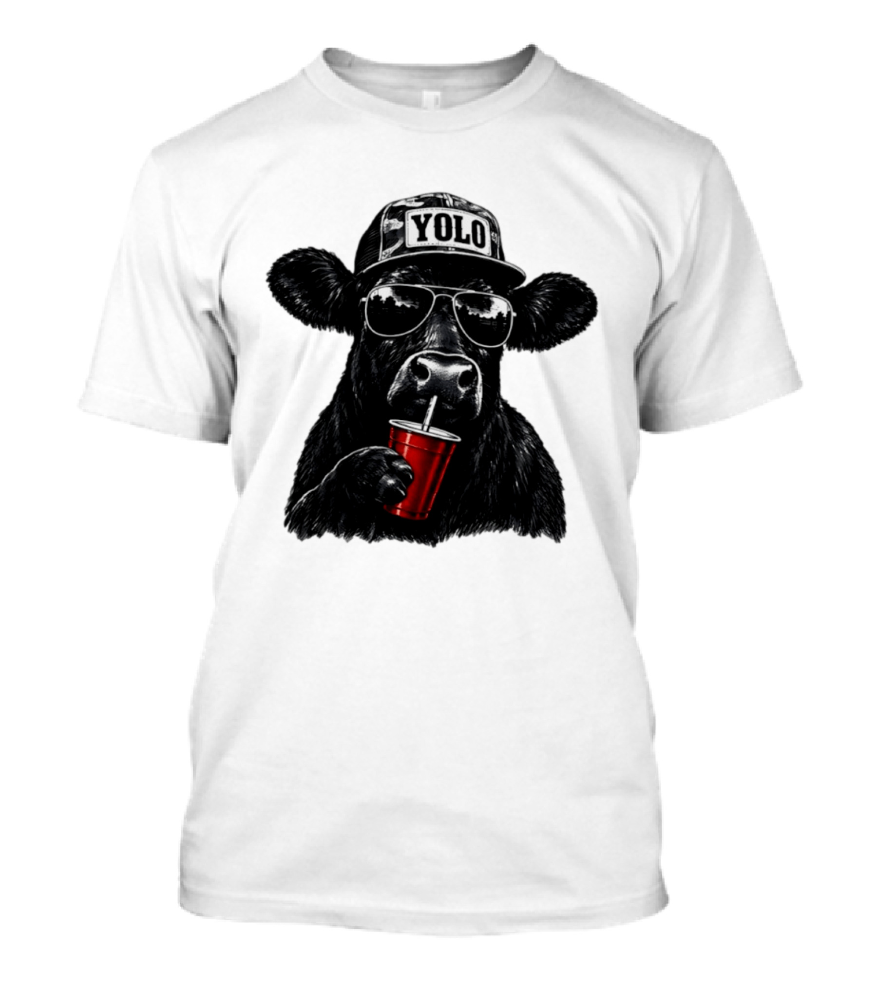 YOLO Angus Cattle With Sunglasses And Red Cup Western T-Shirt
