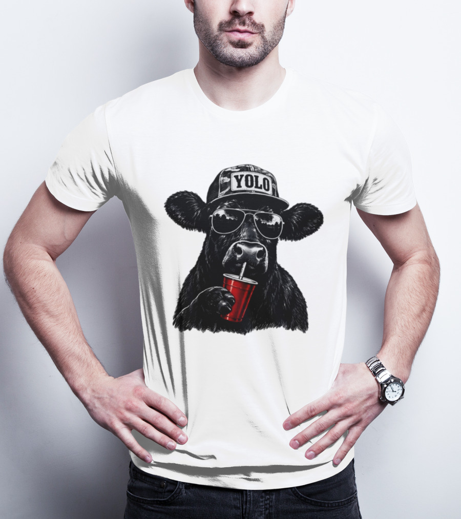 YOLO Angus Cattle With Sunglasses And Red Cup Western T-Shirt