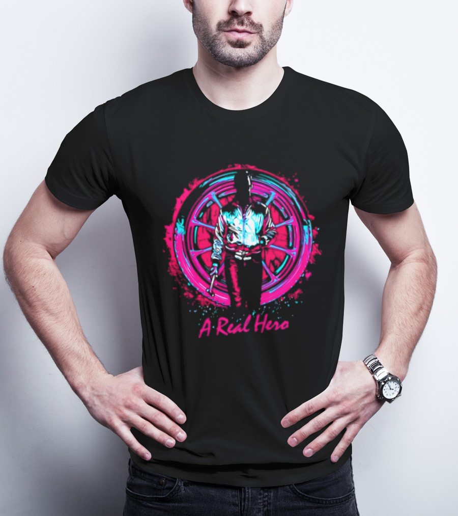 Drive Ryan Gosling Synthwave A Real Hero Wheel T-Shirt