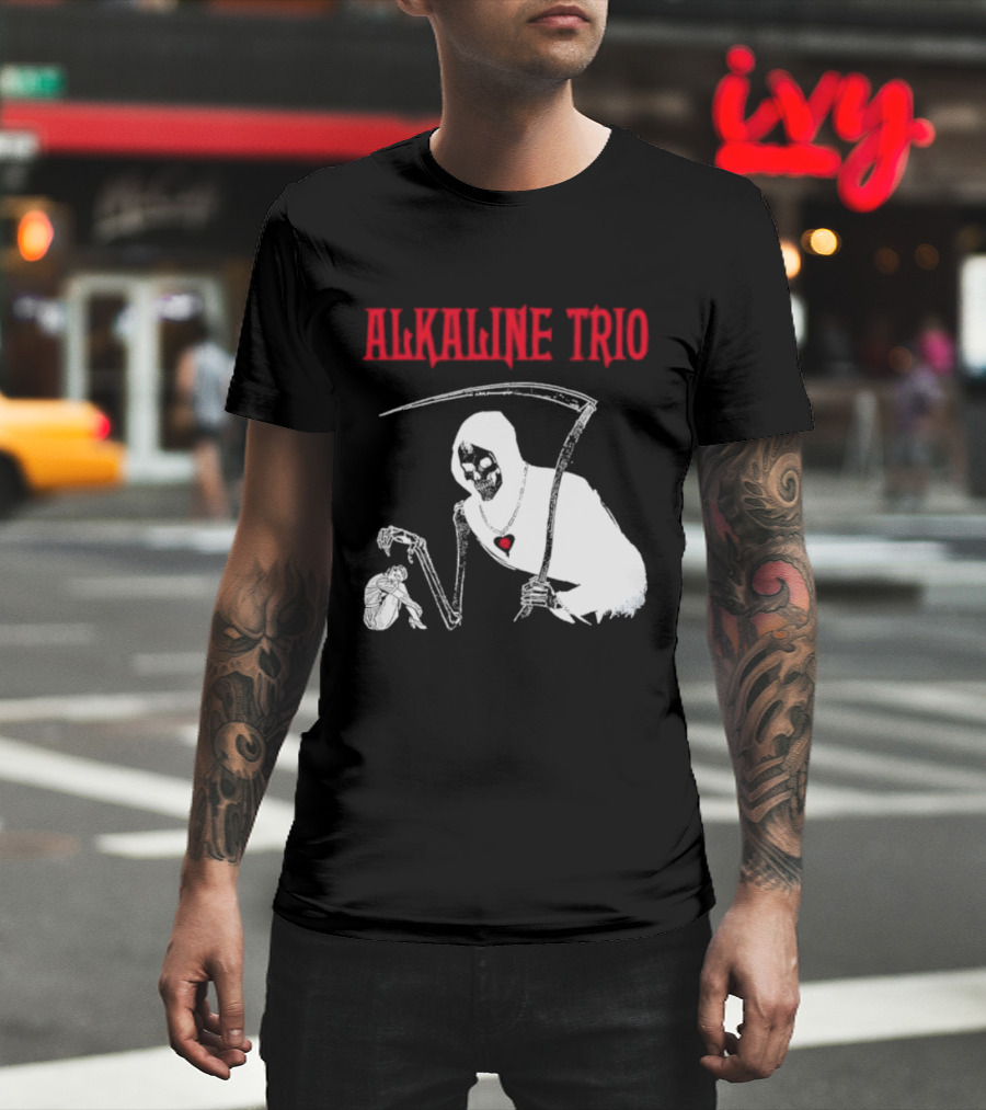 Alkaline Trio Grim Reaper Scythe Heart Skeleton T-Shirt