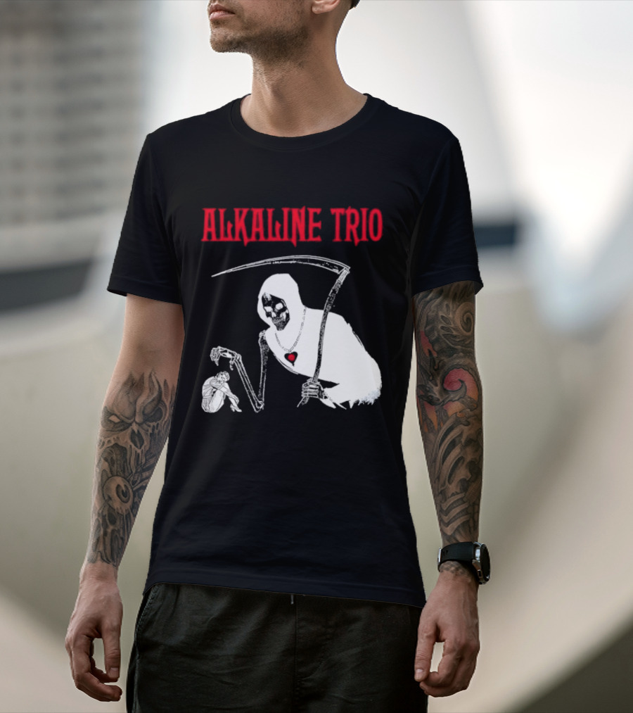 Alkaline Trio Grim Reaper Scythe Heart Skeleton T-Shirt