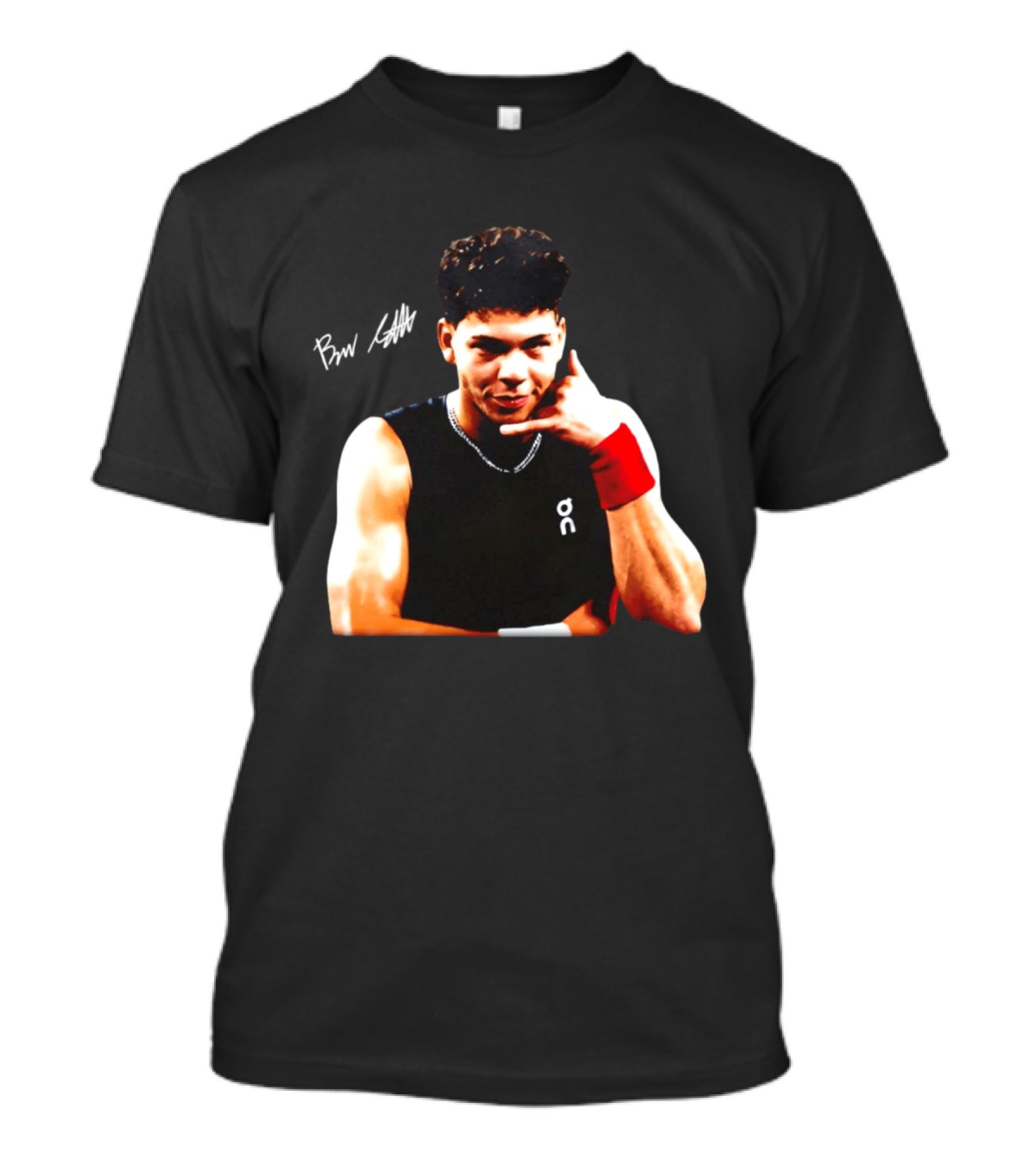 Ben Shelton Phone Gesture On Athletic Tank With Red Wristband T-Shirt