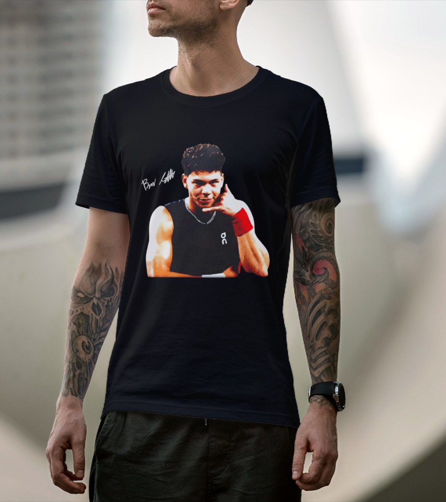 Ben Shelton Phone Gesture On Athletic Tank With Red Wristband T-Shirt