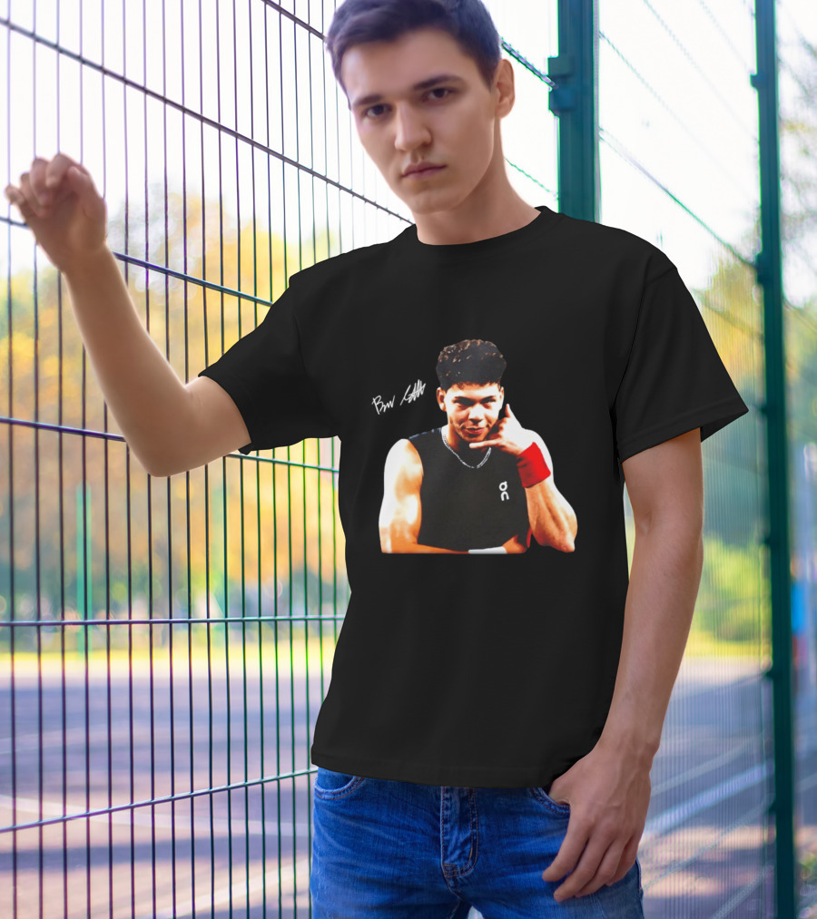 Ben Shelton Phone Gesture On Athletic Tank With Red Wristband T-Shirt