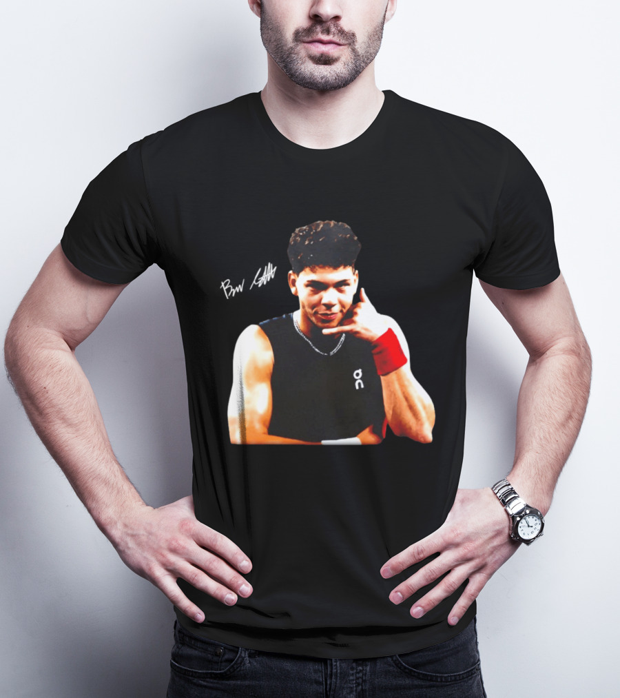 Ben Shelton Phone Gesture On Athletic Tank With Red Wristband T-Shirt