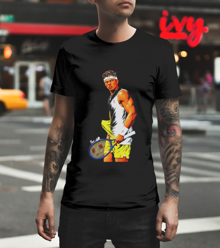 Ben Shelton Tennis Player 2026 Cartoon With Headband And Racket T-Shirt